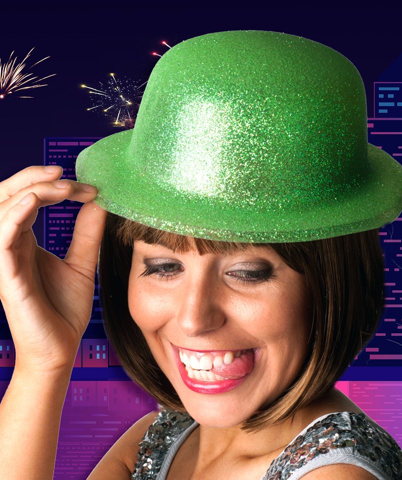 Green bowler hat glitter